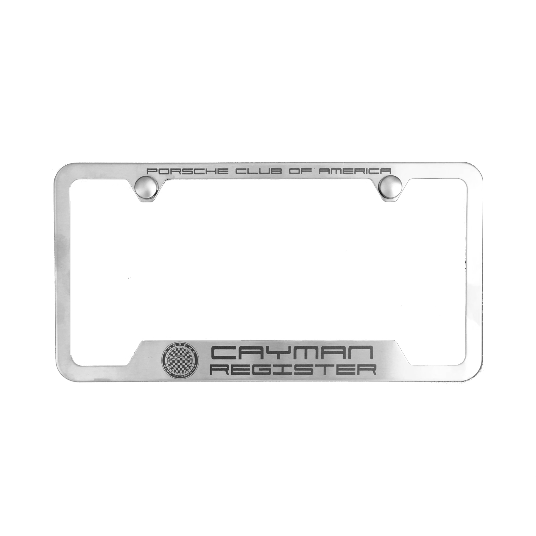 Cayman Register License Plate Frame - Brushed Steel | PCA National Webstore